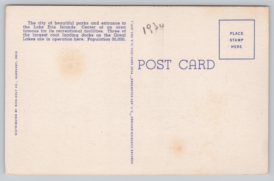 Postcard Hotel Reiger and Sloane fountain Washington Park, Sandusky ...