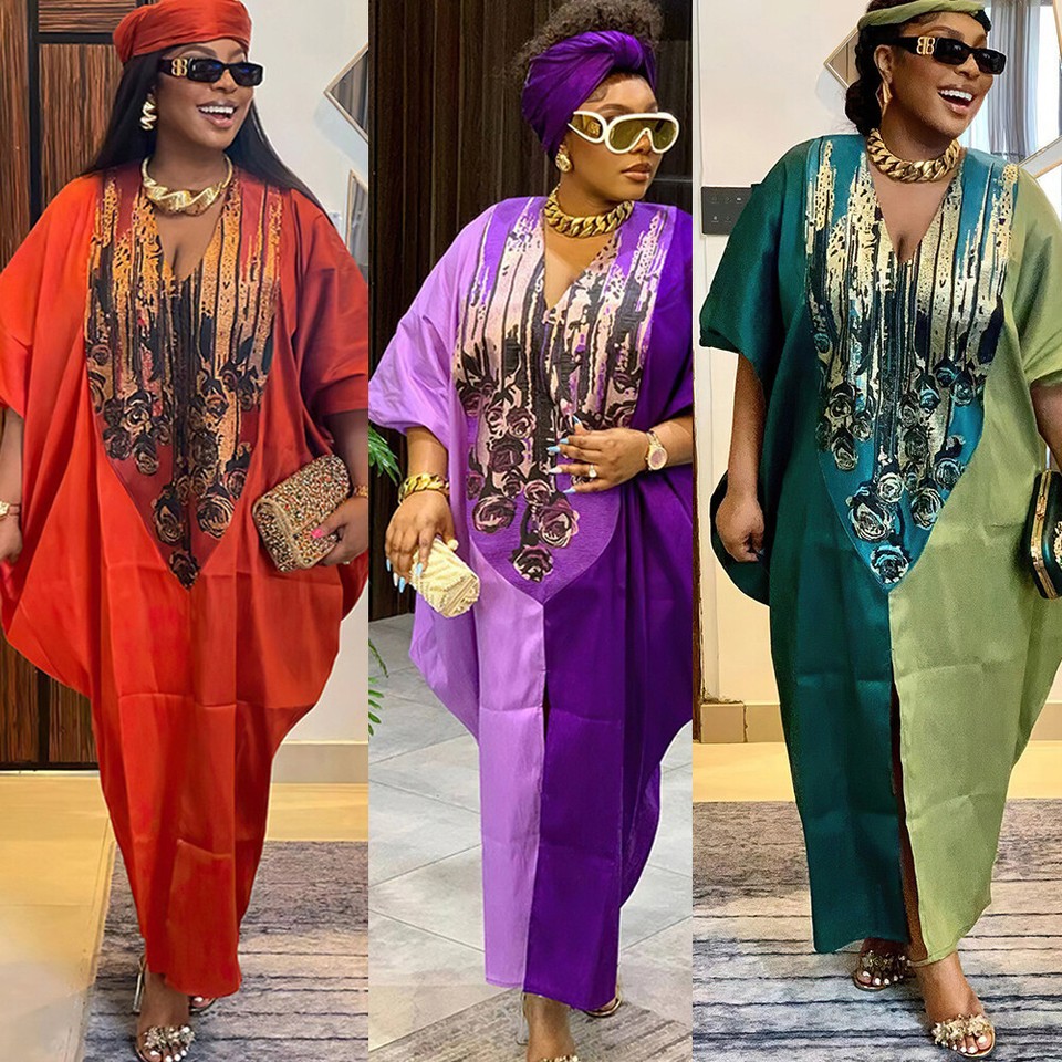 Summer Satin Women African Dashiki Oversize Kaftan Maxi Dress With ...