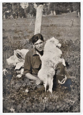 Old Photo Handsome Young Man and his American Eskimo Fluffy White Dog ...