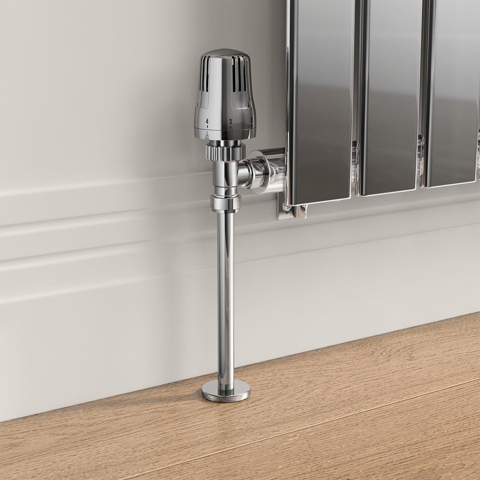 Radiator Valves X2 Thermostatic Chrome Angled Heated Towel Rail TRV ...