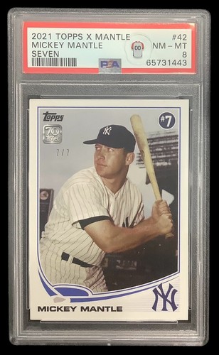 2021 topps #42 mickey mantle; 2013 seven 7/7 double jersey number PSA 8 ...