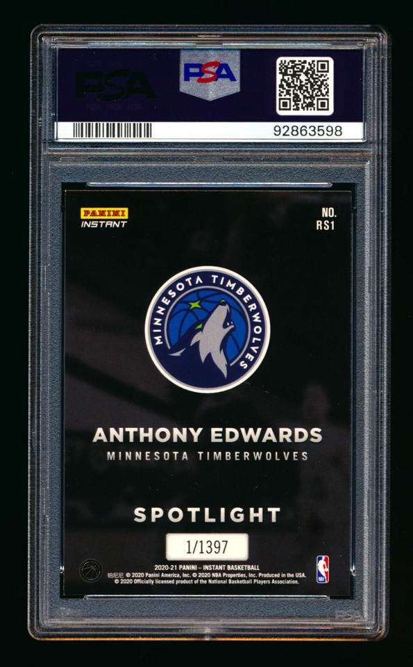 2020-21 PANINI INSTANT #RS1 ANTHONY EDWARDS RC ROOKIE SP/1397 PSA 10 ...