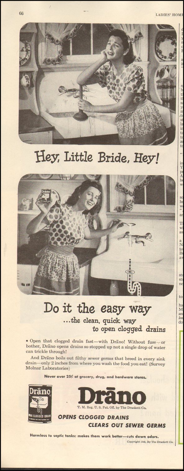 1946-Vintage ad for Drano`retro sinks/Bride, 40's Fashion (032615) | eBay