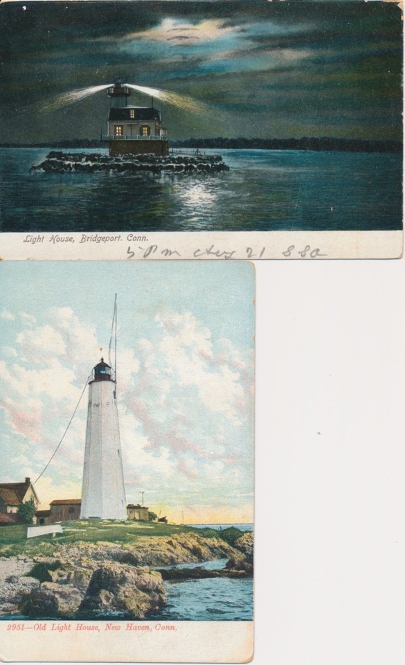 lot of 5 Lighthouse Postcards 4 unused & 1 used New Haven, Bridgeport ...