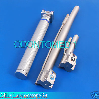 LARYNGOSCOPE SMALL HANDLE AA + 2 MILLER BLADE #0 and #4 ENT ANESTHESIA ...