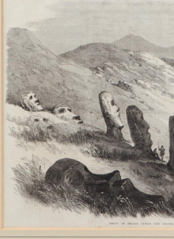 Rare Easter Island Moai Antique Print Otuiti Crater Published 1869 VGC ...