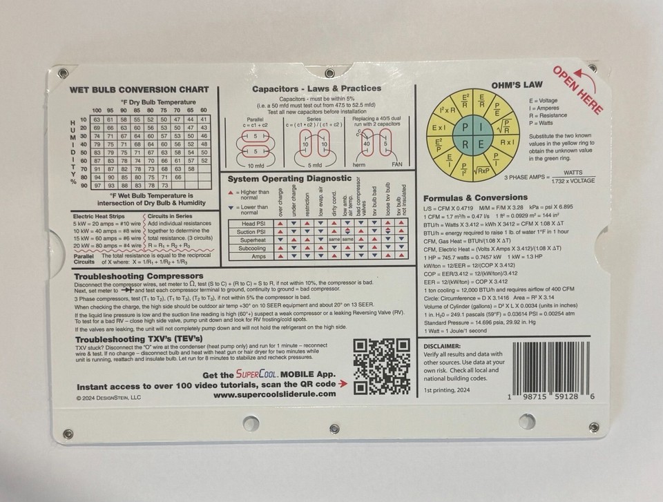 SuperCool Slide Rule A2L HVAC Charging Calculator R32, R454B, R22 ...