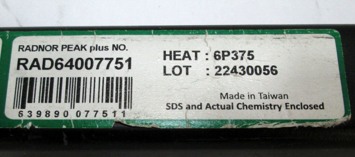 Radnor Peak Plus ~ RAD64007751 ~ Stainless Steel TIG Rod ~ 10lb Tube | eBay