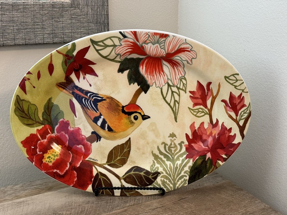 Jennifer Brinley Yellow Bird Oval Platter Ceramic Cypress Home Large ...