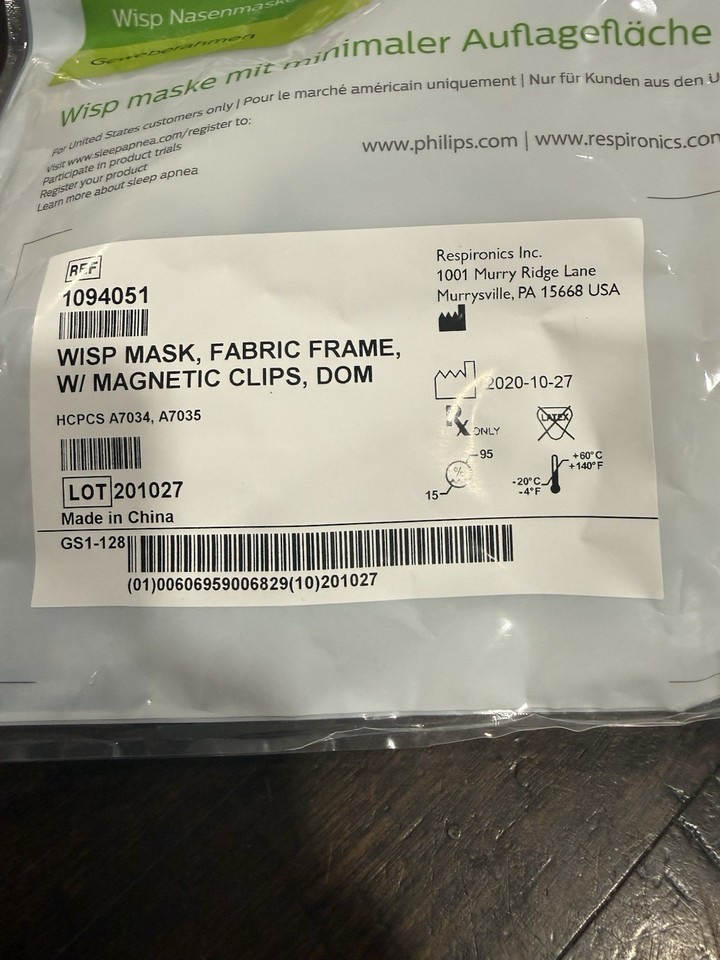 One Philips Respironics Wisp, Mask, Fabric Frame w/o HDGR 1094051 NIP ...