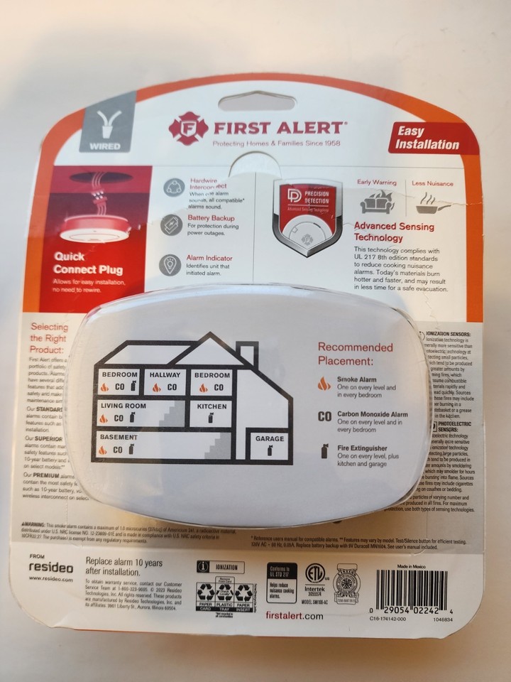 First Alert 9120B/ SMI100-AC Smoke Detector & Alarm, AC Powered Battery ...