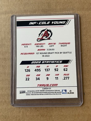Cole Young Arkansas Travelers 2024 Autographed Card Seattle Mariners ...