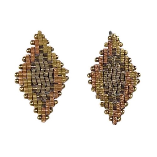 Estate 14k Tricolor Gold Diamond Textured Mesh Chandelier Dangle ...