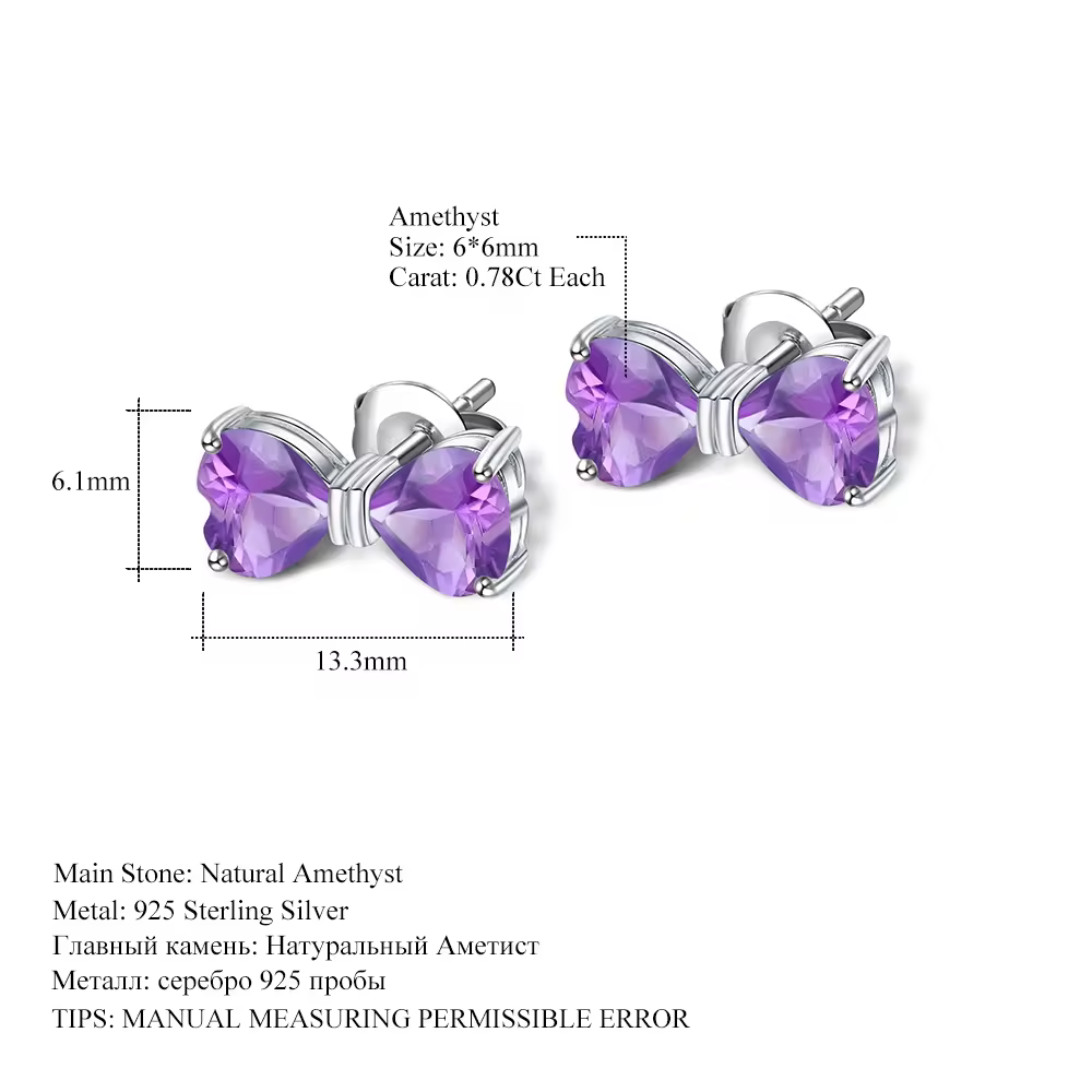Purple Amethyst 925 Sterling Silver Bow Knot Stud Earrings | eBay