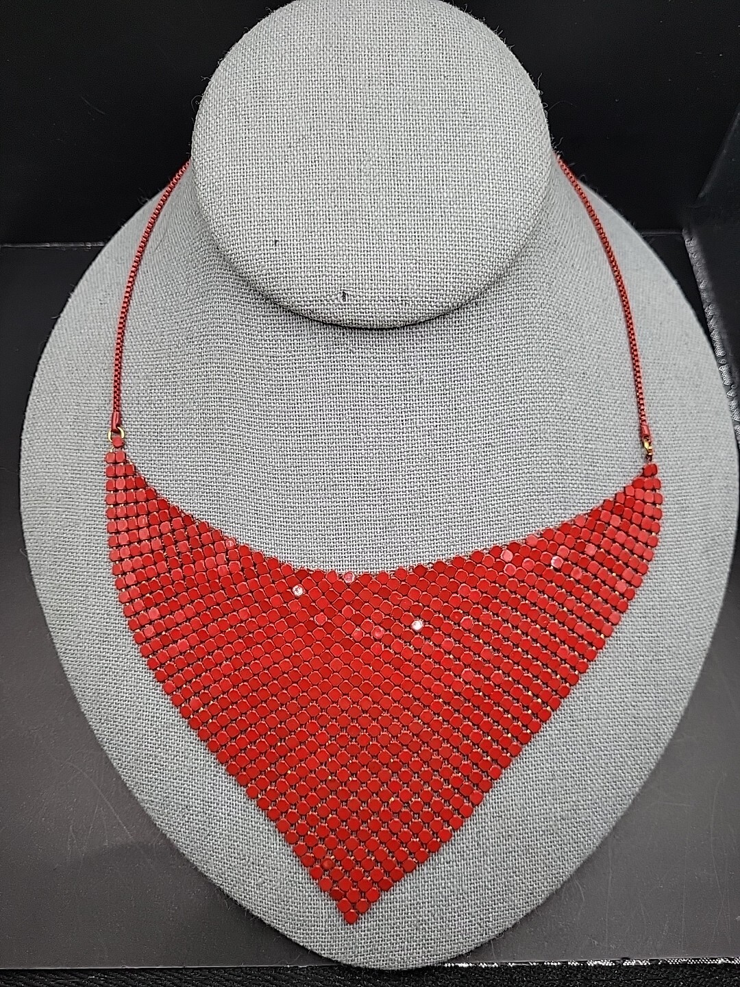 Vintage Red Matte Mesh Bib Collar Necklace Disco 70's… - Gem