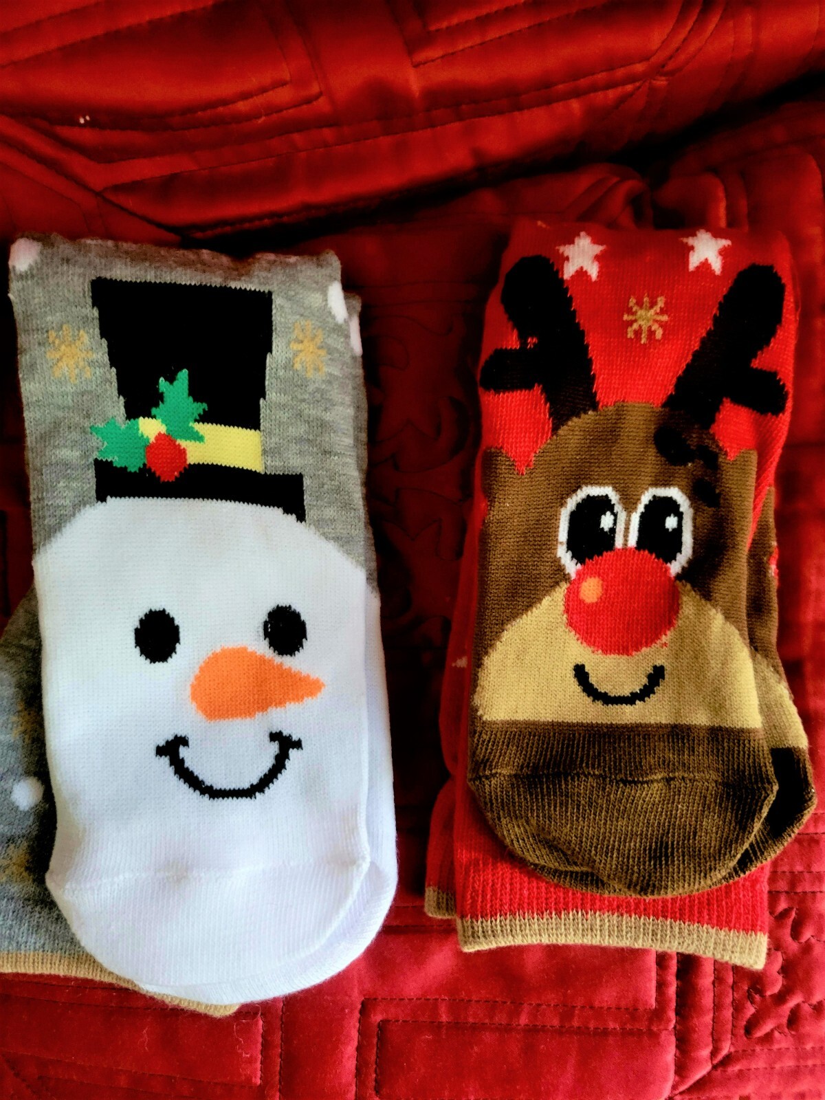 Christmas Socks Snowman and Rudolph 2 pairs | eBay
