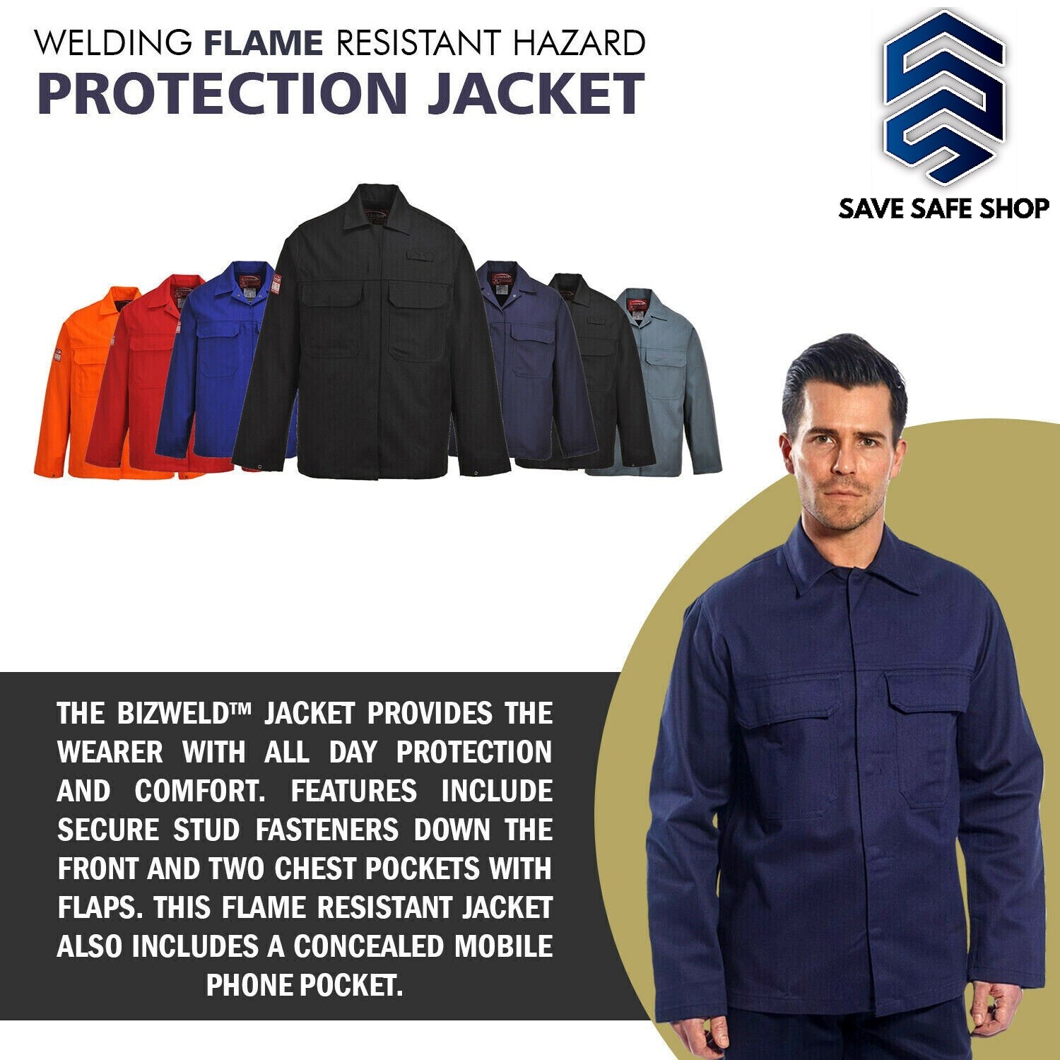 Portwest Bizweld Flame Resistance Welding Jacket Hazard Protection Coat ...