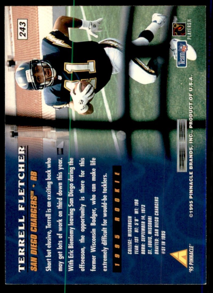 1995 PINNACLE TERRELL FLETCHER RC SAN DIEGO CHARGERS #243 | eBay