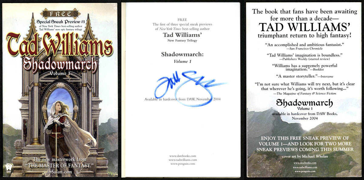 Tad Williams SIGNED AUTOGRAPHED Shadowmarch ARC Preview Volume #1 ...