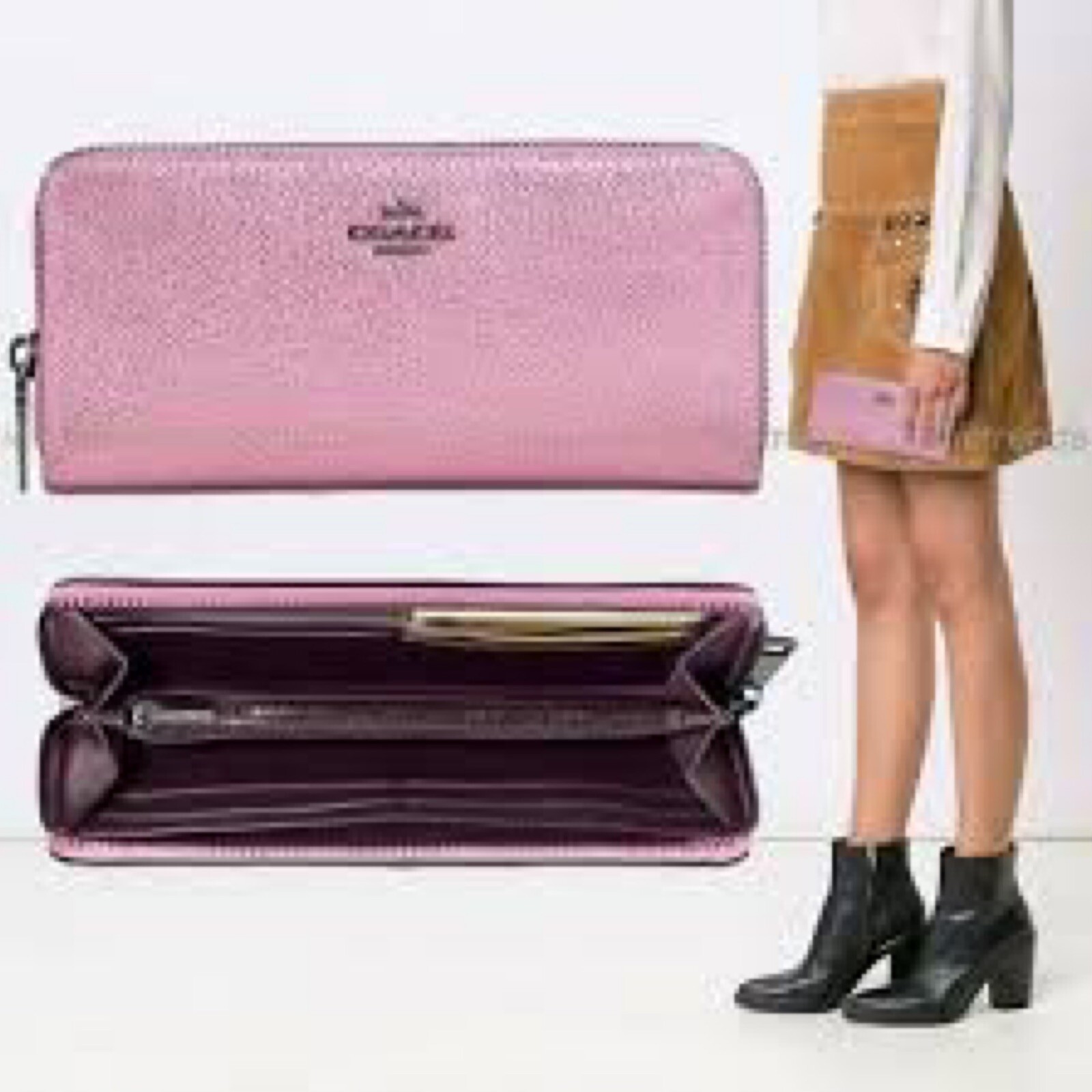 Coach Pink Metallic Full-Sized Leather Wallet Foil Lo… - Gem