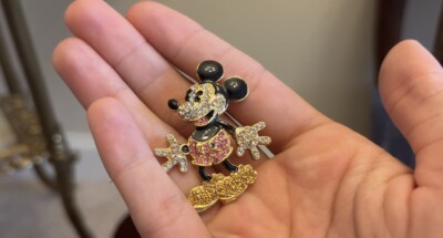 Vintage Disney Mickey Mouse Rhinestone Jeweled Gold Tone Enameled Pin ...