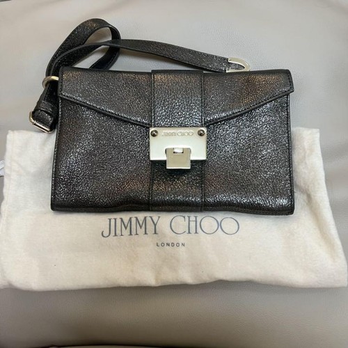 Jimmy Choo Clutch Bag Silver Gold Hardware Metallic Leather Women's ...
