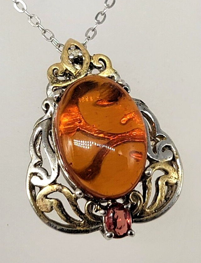 Amber Gemstone Pendant Necklace STS 925 Sterling Chuck Clemency Italy ...
