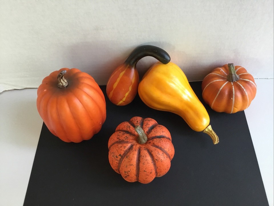 Lot of 5 Faux realistic Autumn Pumpkins / Gourds for Fall Decor or ...