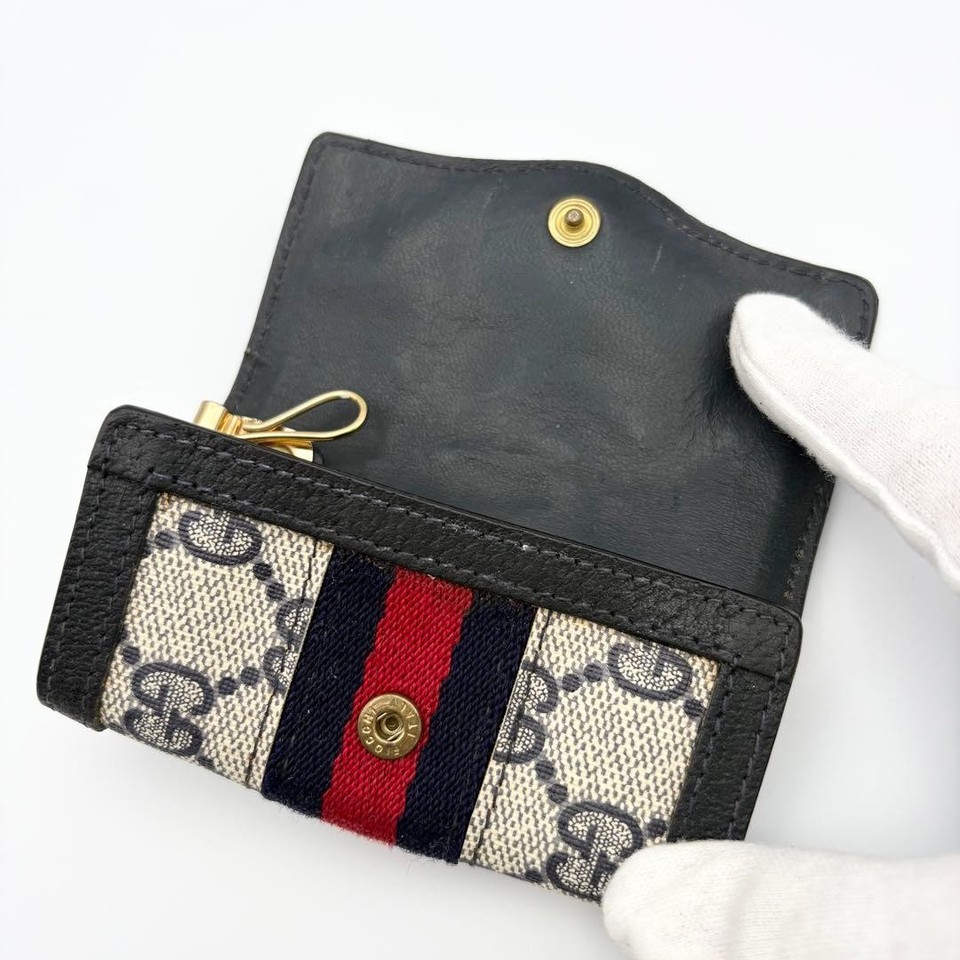 Vintage Gucci GG Monogram Sherry Line 6-Ring Key Case Navy PVC Leather ...