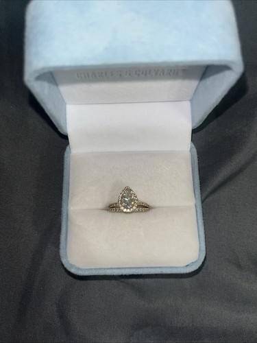 Charles And Colvard wedding ring set 2.25 CTW DEW Pear Forever One Halo ...