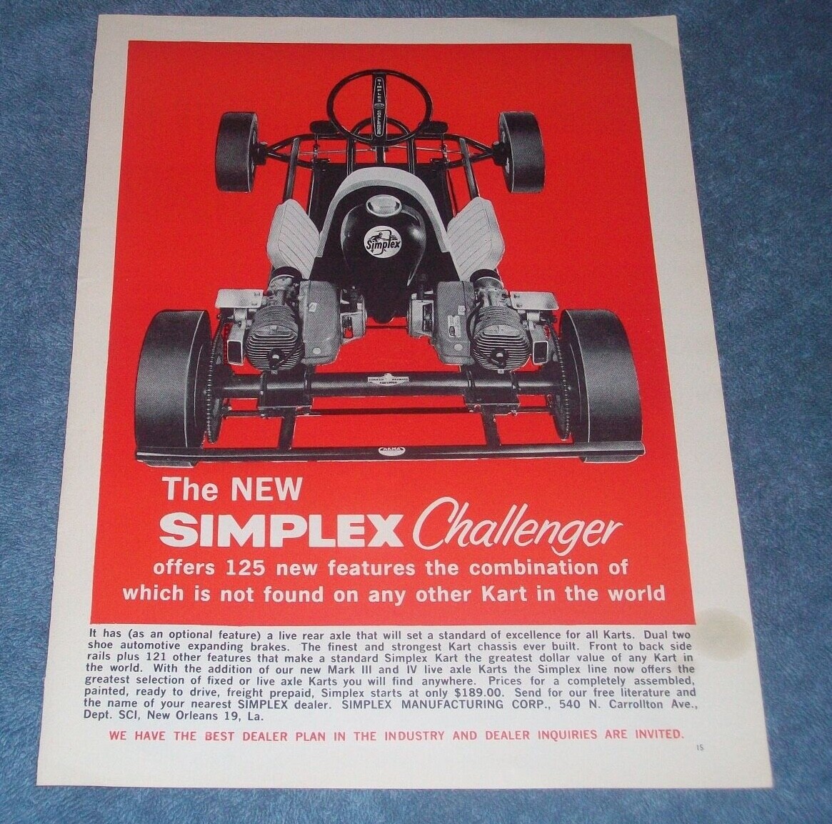 1960 Simplex Challenger Vintage Kart Ad "...Offers 125 New Features ...