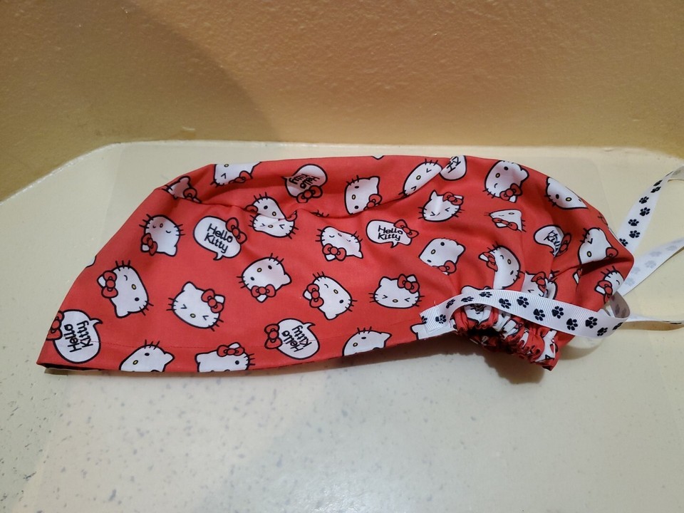 Hello Kitty Red Women's Ponytail Surgical Scrub Hat/Cap Handmade | eBay