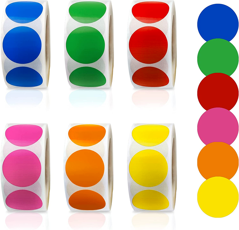 3000 Pieces 1 Inch round Removable Color-Code Dot Stickers Circle Dots ...