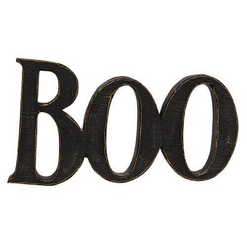 Black Resin Halloween Boo Word Sign 4" Country Primitive Shelf Sitter ...