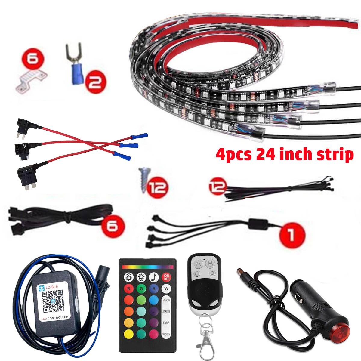 4pcs 24" Multi Color Wheel Well LED Light Custom Neon Accent Strip Rim ...