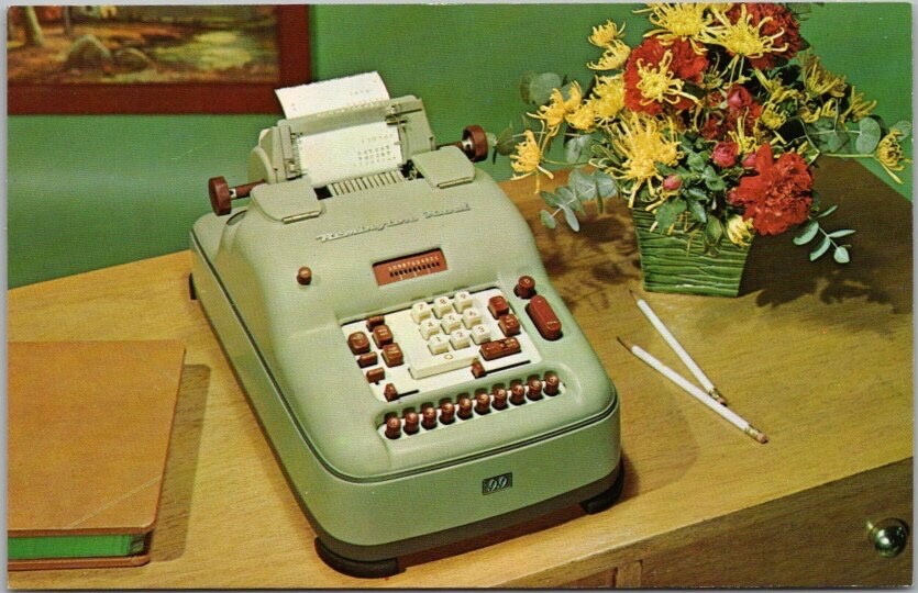 1950s REMINGTON RAND Adding Machine Advertising Postcard 99 Printing ...
