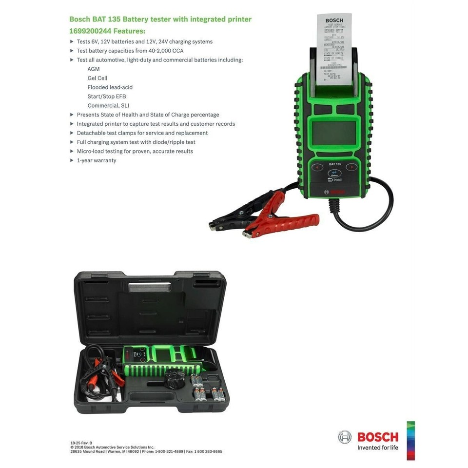 Bosch 1699200244 BAT 135 Battery Tester with Integrated Printer | eBay