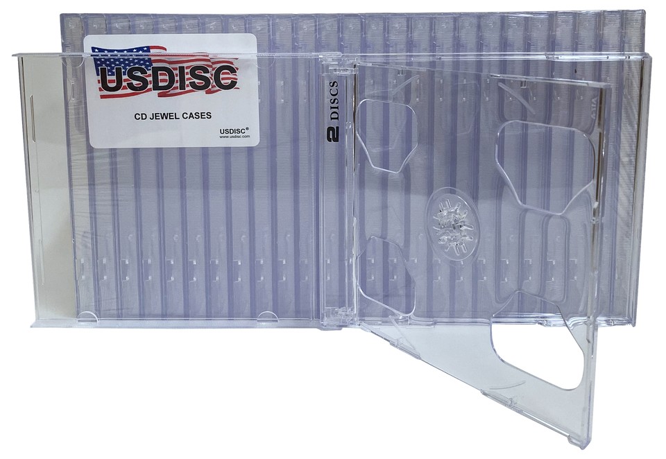 USDISC CD Jewel Cases Standard 10.4mm Smart Tray, Double 2 Disc (Clear ...