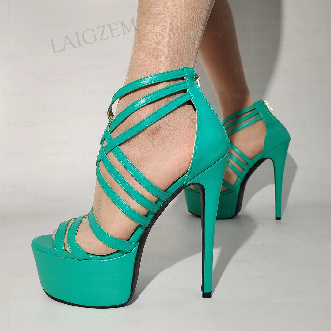 Women Platform Sandals Open Toe Back Zip Up Thin High Heels Pumps ...