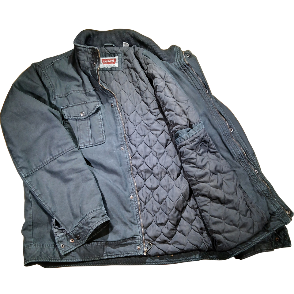 Levis Insulated Field Jacket Mens Utility Canvas Quilted Lined Charcoal ...