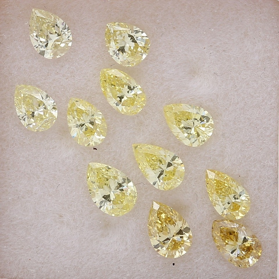Lot of 11 Pear Diamonds Natural Untreated 1.94ct Intense Yellow Unique ...