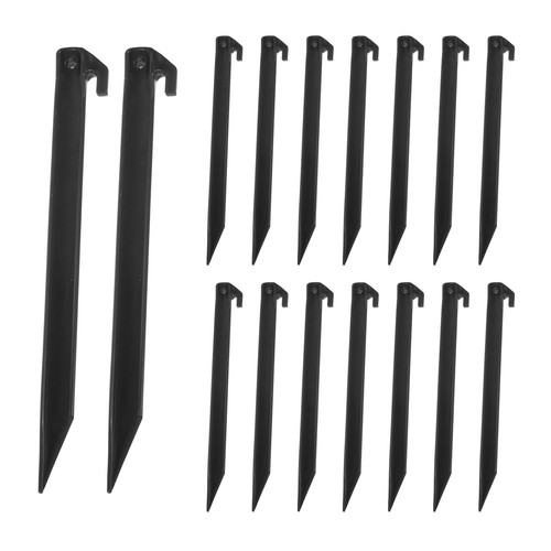 16Pcs Tent Stakes Plastic 12 Inch Camping Ground Pegs with Hook Black ...