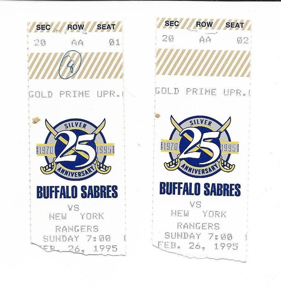 2 New York Rangers at Buffalo Sabres 2/26/1995 Hockey Ticket Stubs ...