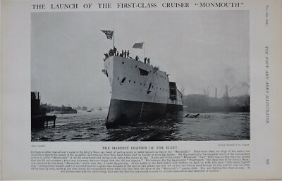 1901 PRINT LAUNCH OF FIRST CLASS CRUISER MONMOUTH HARDEST FIGHTER OF ...