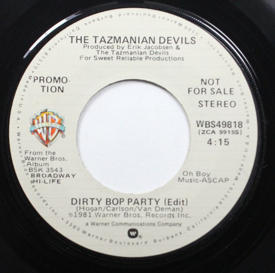 Rock Promo 45 The Tazmanian Devils - Dirty Bop Party / Dirty Bop Party ...