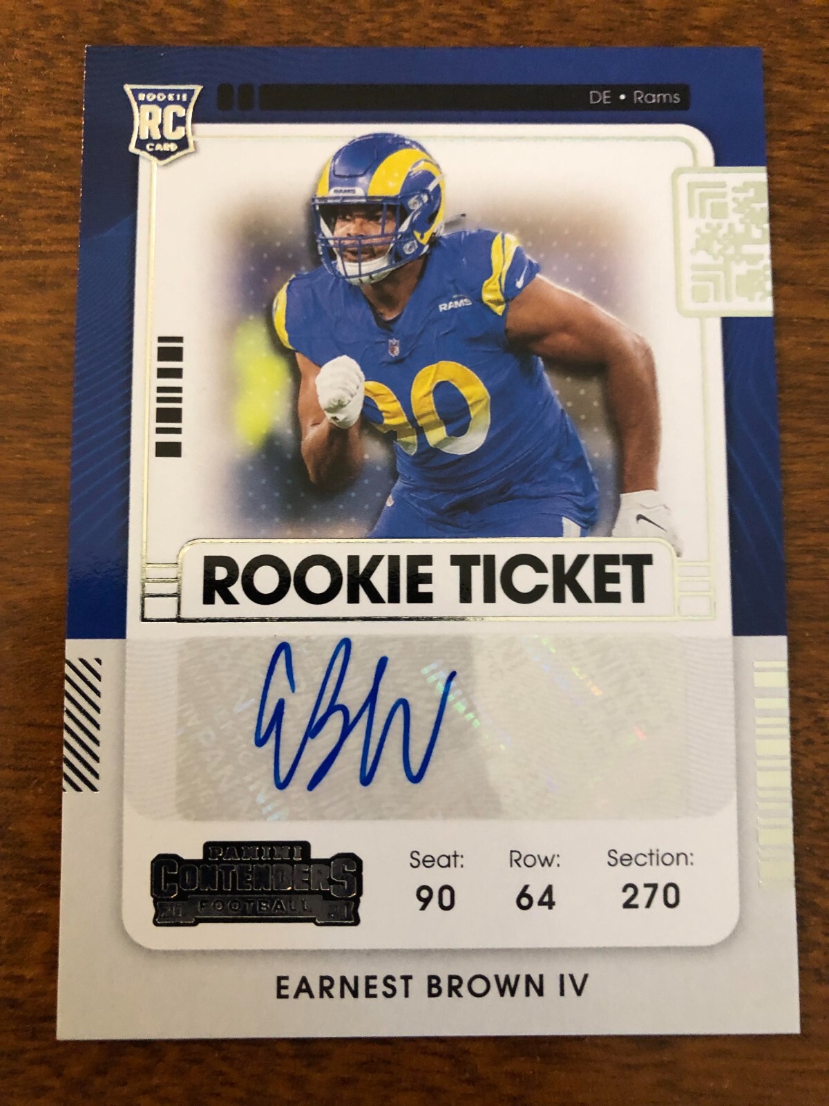 Earnest Brown IV 2021 Panini Contenders Auto Autograph Signed Rams RC ...