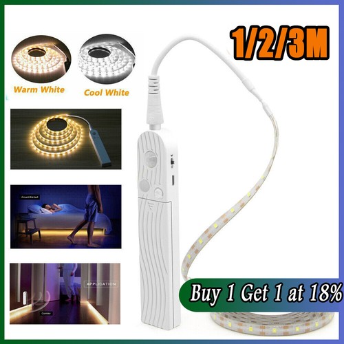 White PIR Motion Sensor LED Strip Light Battery Powered Stairs Cabinet ...