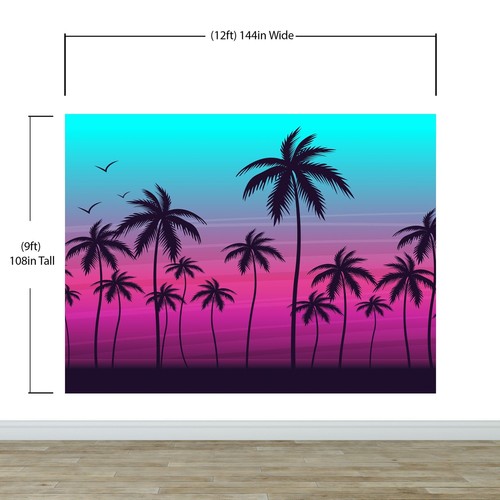 Miami Tropical Palm Tree Illustration Vice Color Sunset Wall Mural ...