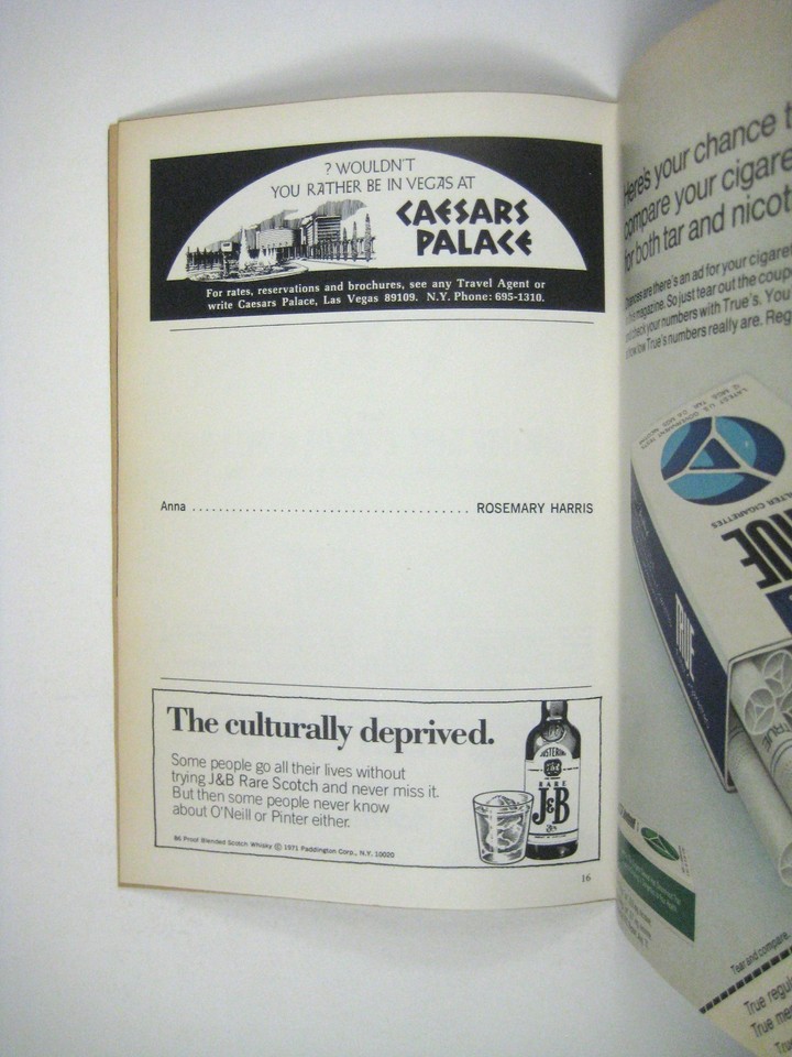 Old Times Playbill 1972 Billy Rose Theatre Rosemary Harris Mary Ure ...