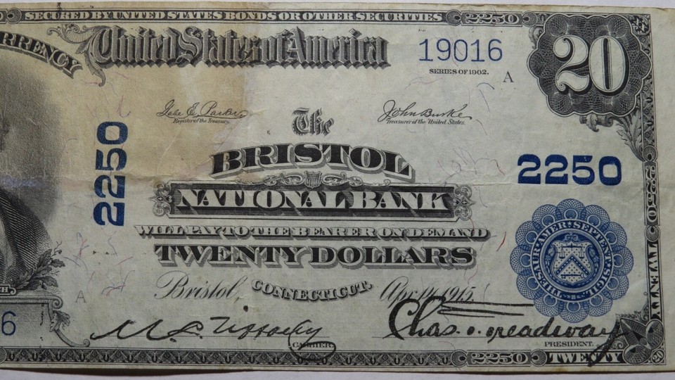 $20 1902 Bristol Connecticut CT National Currency Bank Note Bill! Ch ...
